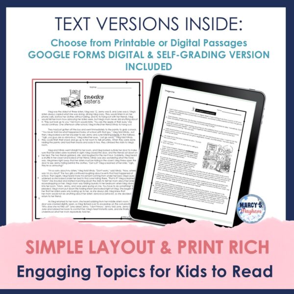 4th 5th Grade Fiction Reading Comprehension Passages Assessment ...