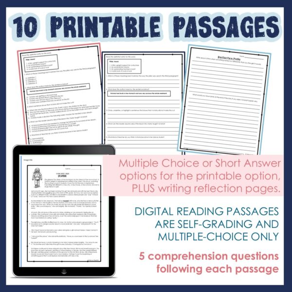 4th 5th Grade Fiction Reading Comprehension Passages Assessment ...