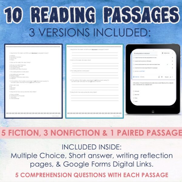 Reading Comprehension Passages with Questions 4th 5th Grade - Marcys Mayhem