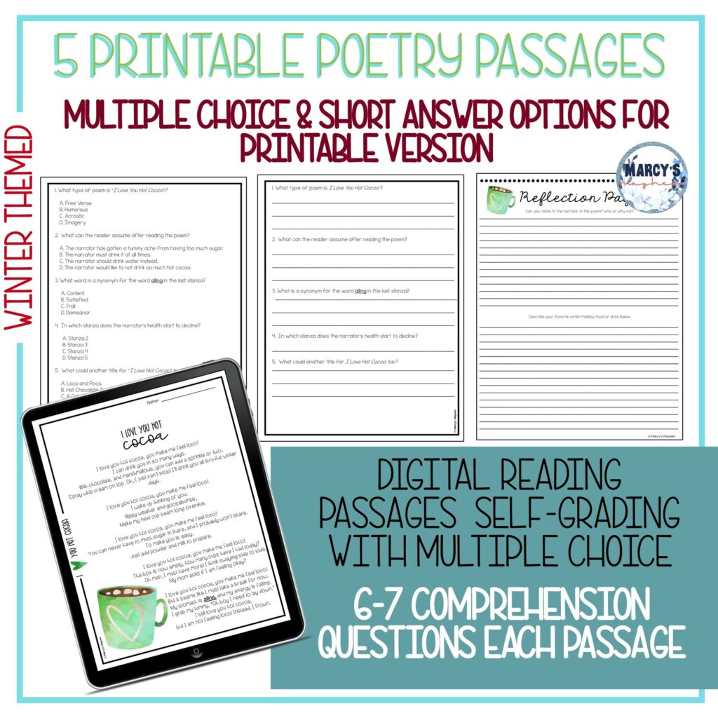 December Poetry activity, Winter reading comprehension passages ...