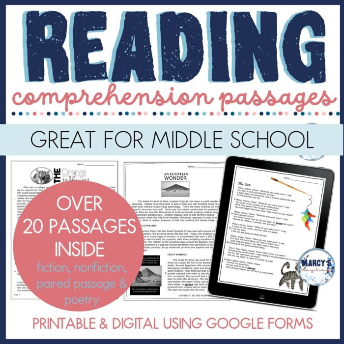 6th 7th 8th Grade Middle School Reading Comprehension Passages Packet ...
