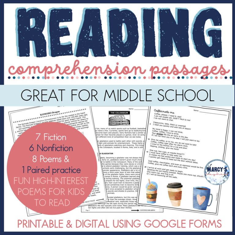 Junior High Reading Comprehension Worksheets - Marcys Mayhem