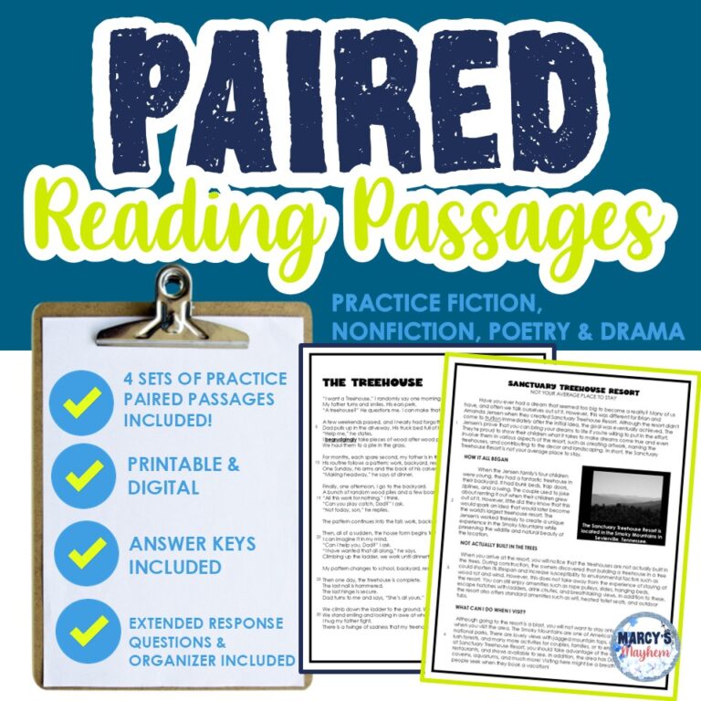 Reading Comprehension Practice Sheets- Paired Passages - Marcys Mayhem