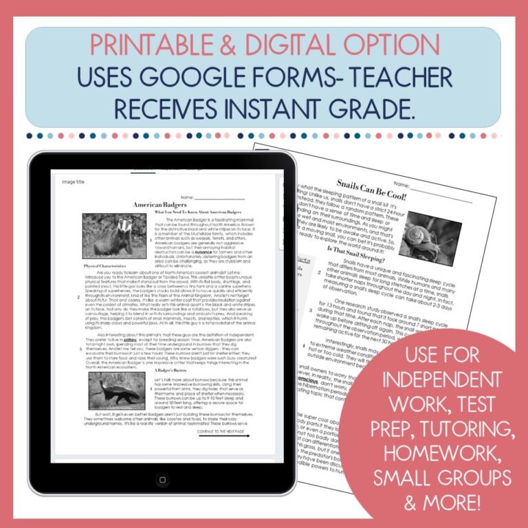 Reading Comprehension Passages and Paired Passage Worksheets - Marcys ...